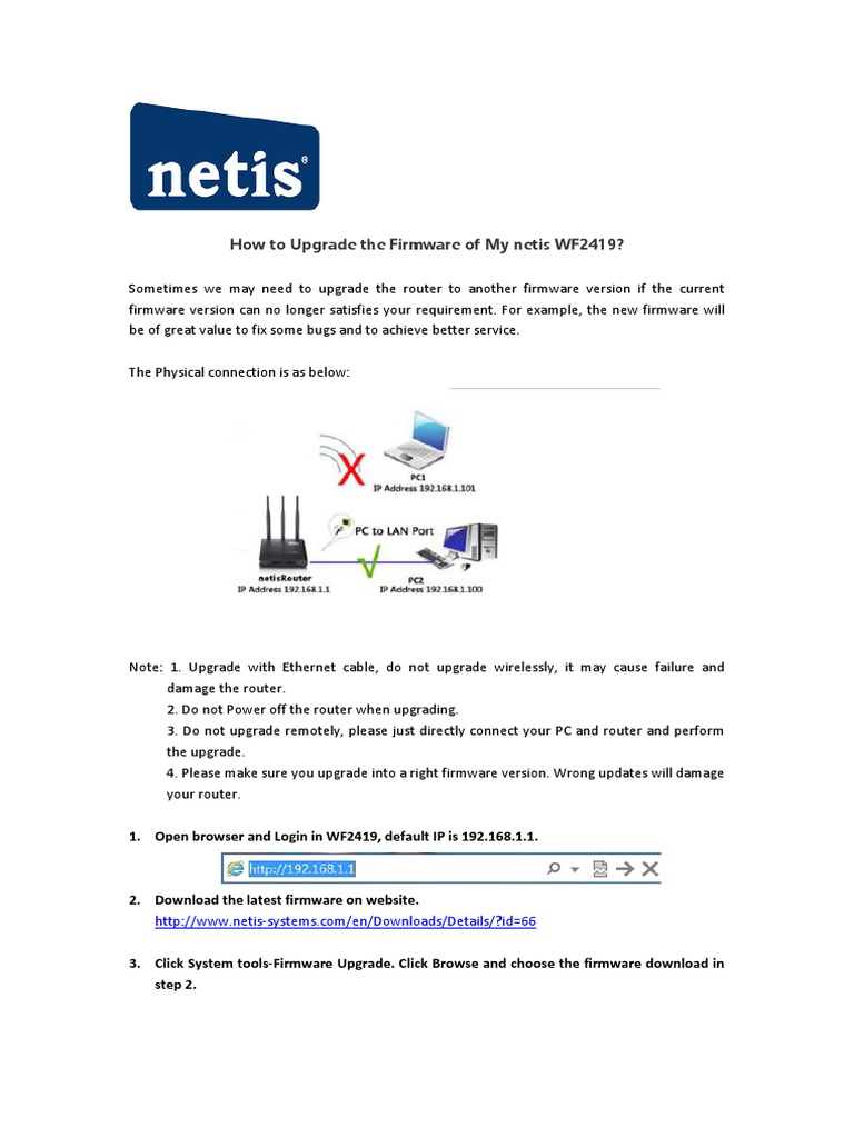 How To Upgrade The Firmware of My Netis WF2419 | PDF | Computers | Technology & Engineering