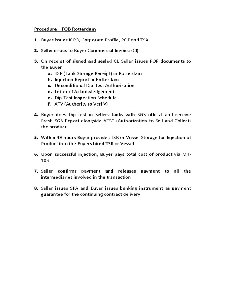 Procedure FOB Rotterdam | PDF | Finance & Money Management