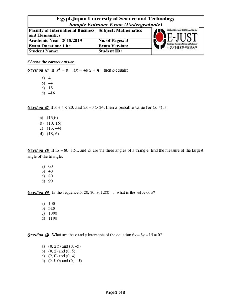 Math Sample Exam en | PDF | Test (Assessment) | Elementary Mathematics