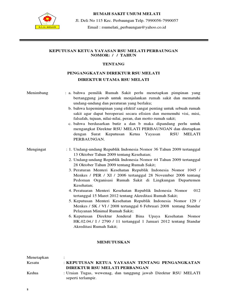 Contoh Surat Keputusan Direksi Tentang Pengangkatan Kepala Cabang ...