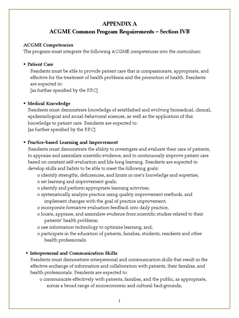 Appendix A ACGME Common Program Requirements - Section IVB | PDF ...