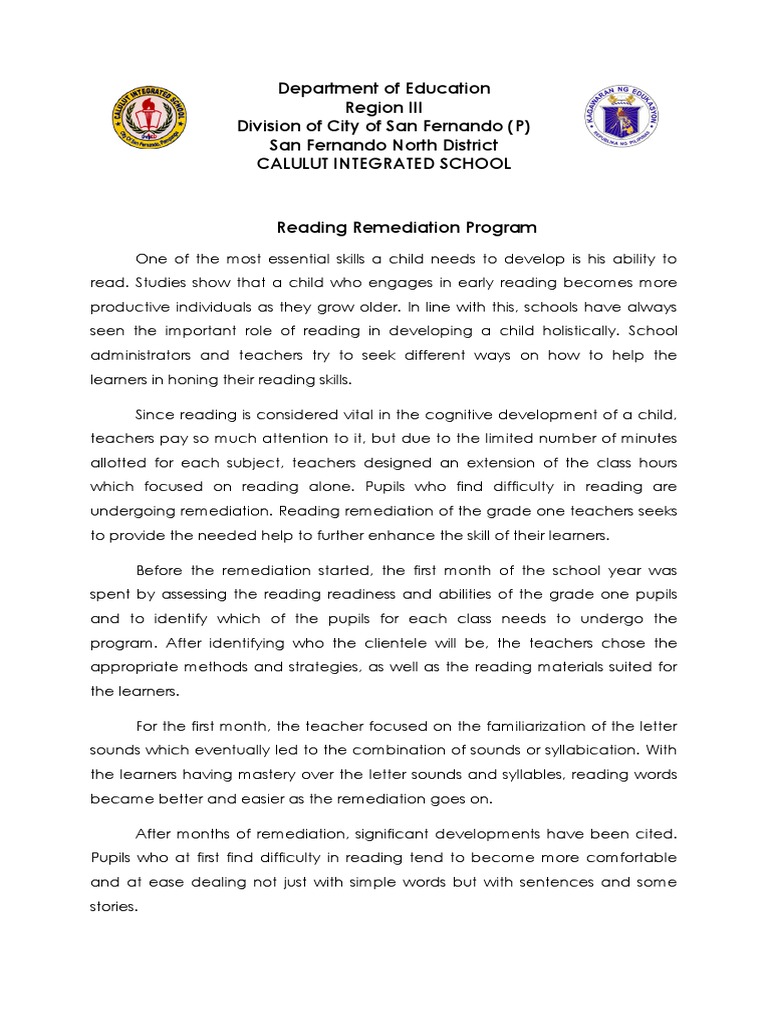 Reading Remediation Program | PDF | Wellness