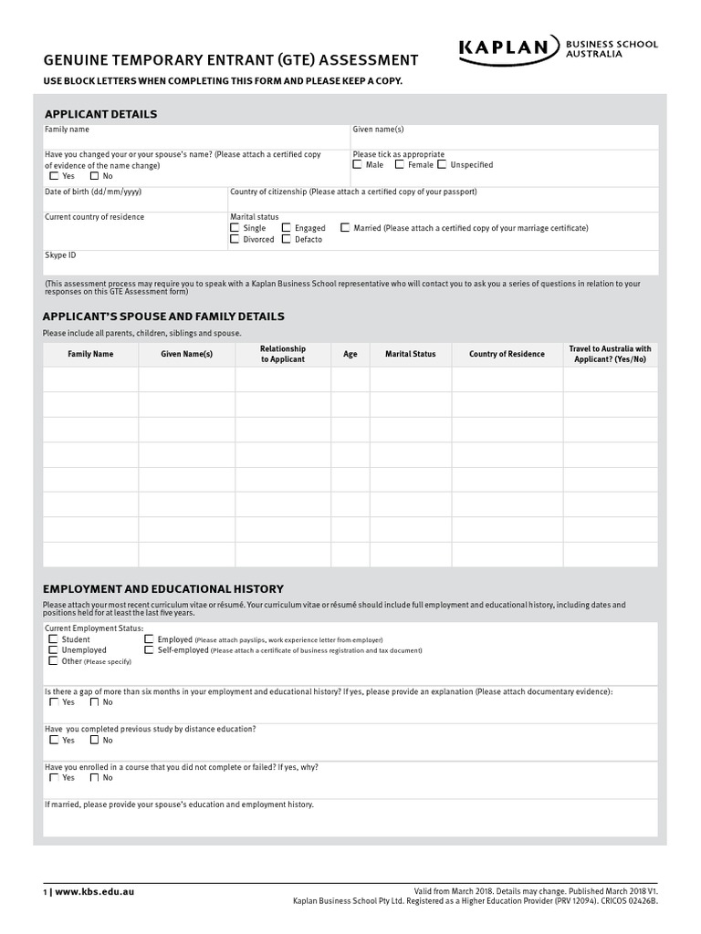 KBS GTE Assessment Form | PDF | Travel Visa | Government