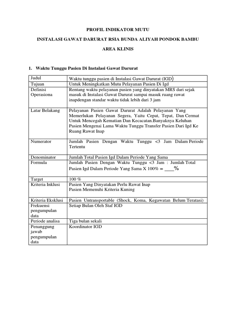 Profil Indikator Mutu Igd | PDF