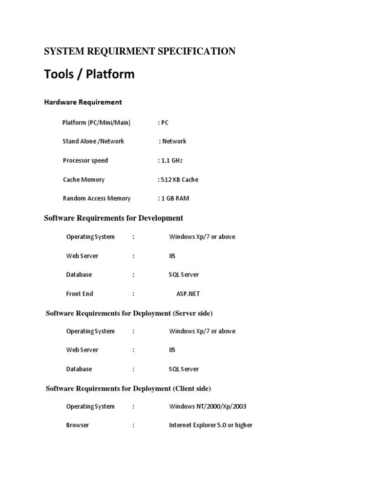 System Requirment Specification | PDF | Html | Html Element