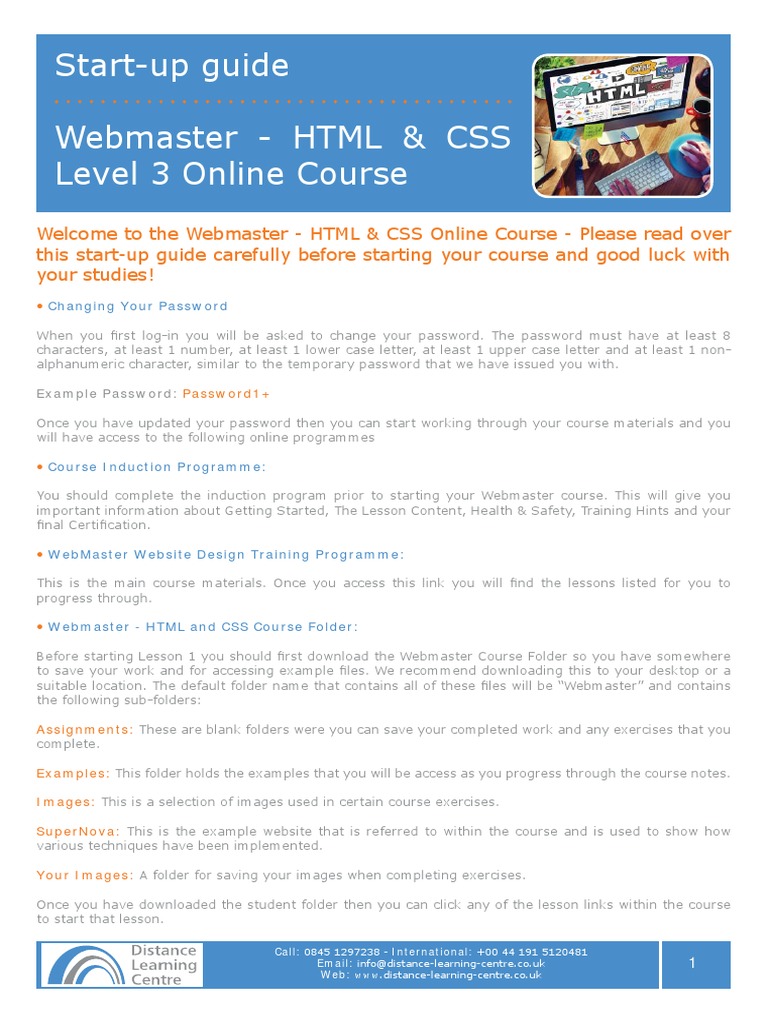 Start-Up Guide Webmaster - HTML & CSS Level 3 Online Course | PDF ...