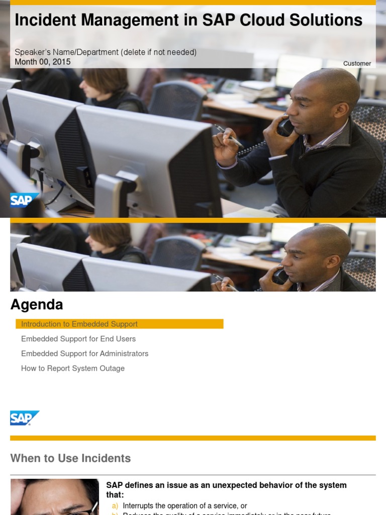 Incident Management in SAP Cloud Solutions: Speaker's Name/Department ...