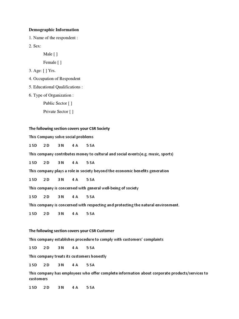 CSR Questionaire 1 | PDF | Corporate Social Responsibility | Questionnaire