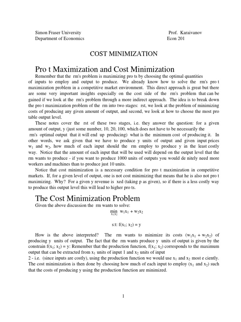 Pro T Maximization and Cost Minimization | Descargar gratis PDF | Mathematical Optimization ...