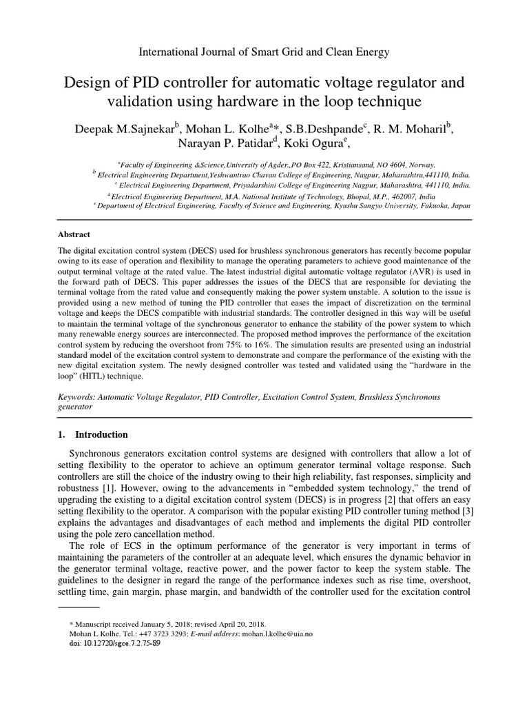 Design of PID Controller For Automatic Voltage Regulator and Validation ...