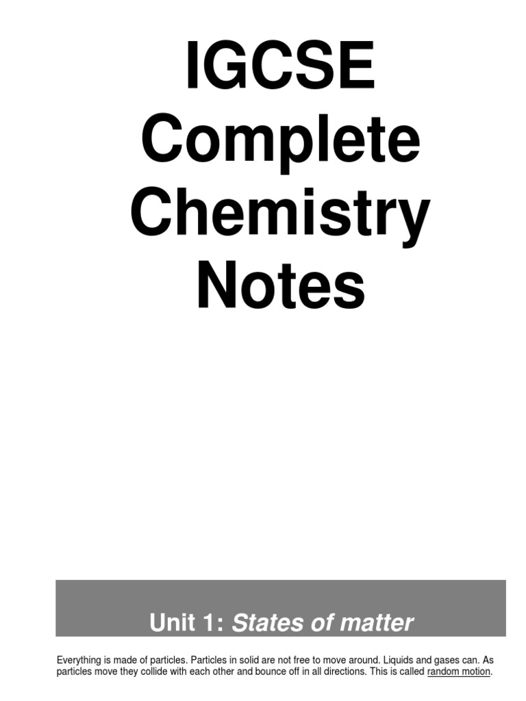 Igcse Complete Chemistry Notes: Unit 1: States of Matter | PDF | Ionic ...