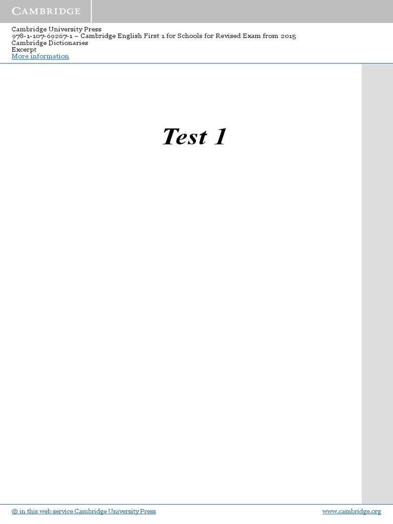 Cambridge English First 1 For Schools For Revised Exam From 2015 | PDF ...