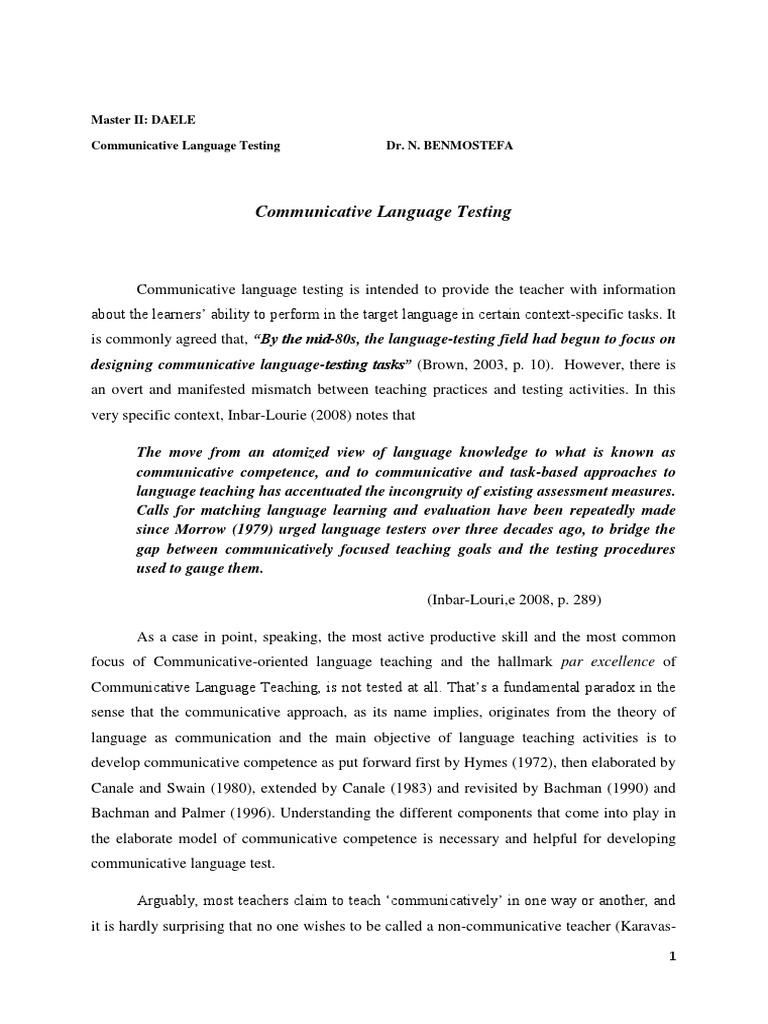 Communicative Language Testing Guide | PDF | Language Education | Test ...