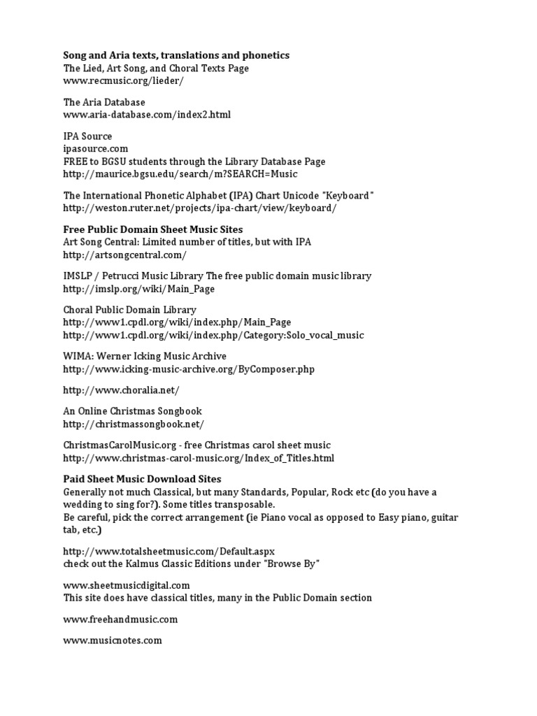 Resources for Song and Aria Texts | PDF | Entertainment (General)