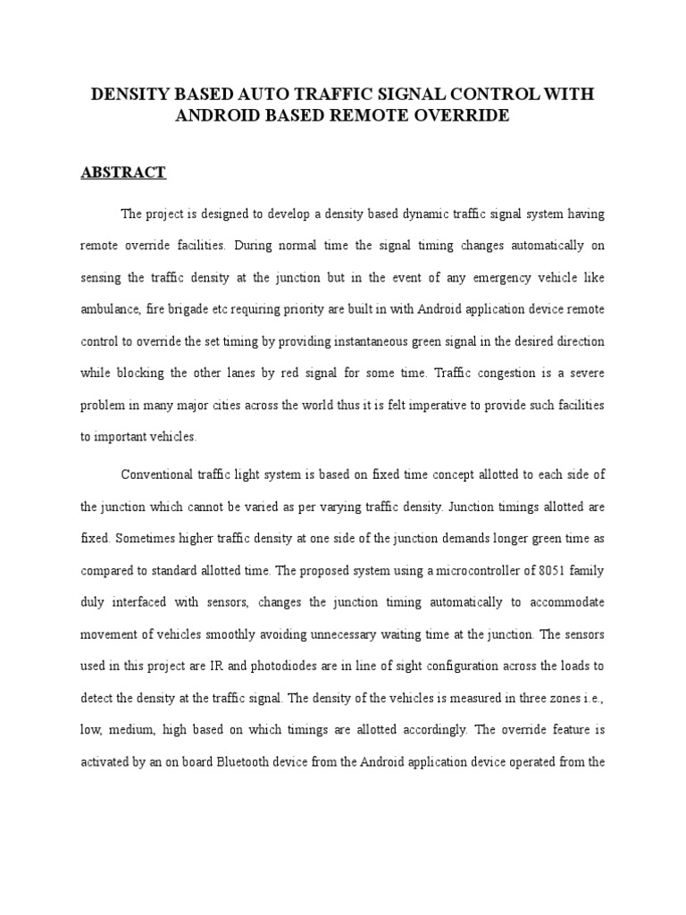 Density Based Auto Traffic Signal Control With Android Based Remote ...