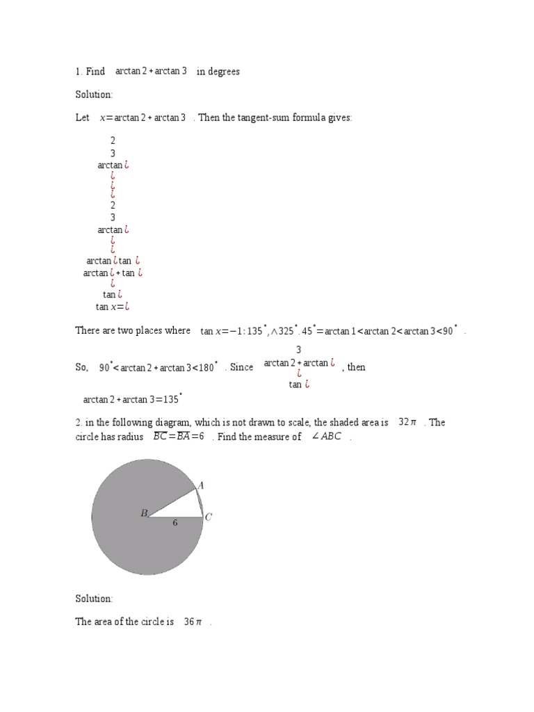 Arctan Sum and Angle Calculation | PDF | Area | Triangle