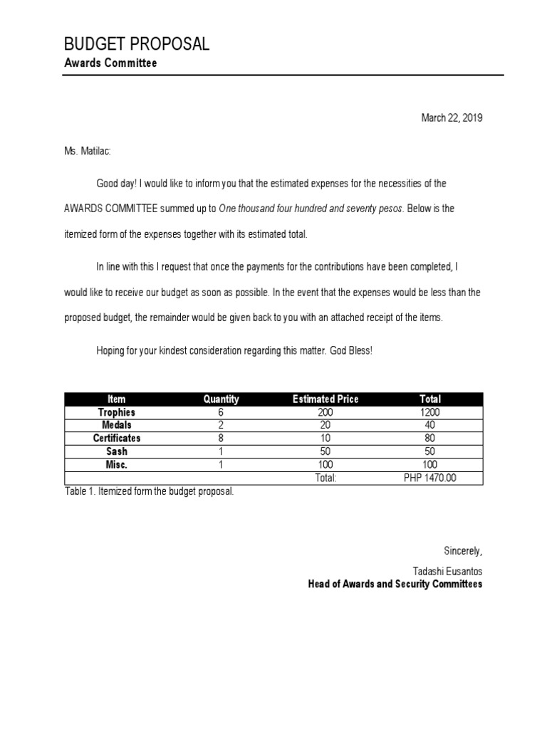 Budget Proposal | PDF