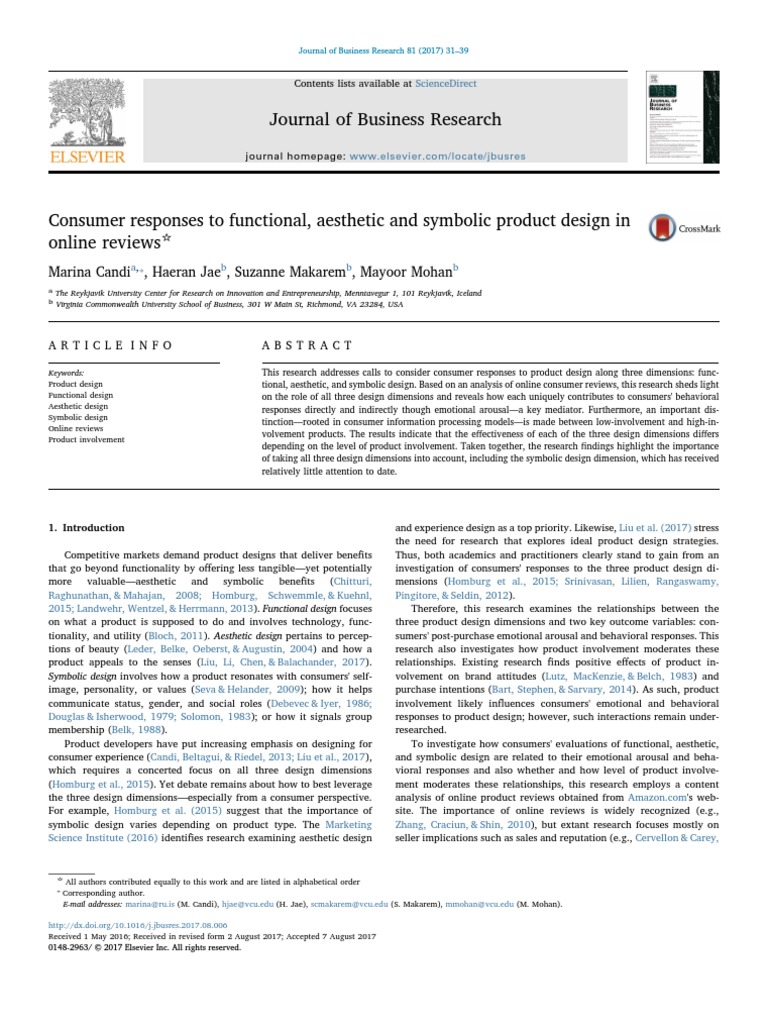 Consumer Responses To Functional, Aesthetic and Symbolic Product Design ...