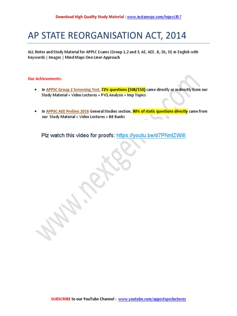 Ap State Reorganisation Act PDF | PDF | Government Of India | Board Of ...
