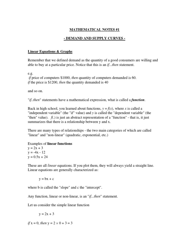 Graphing Linear and Non-Linear Functions: An Analysis of Demand Curves ...