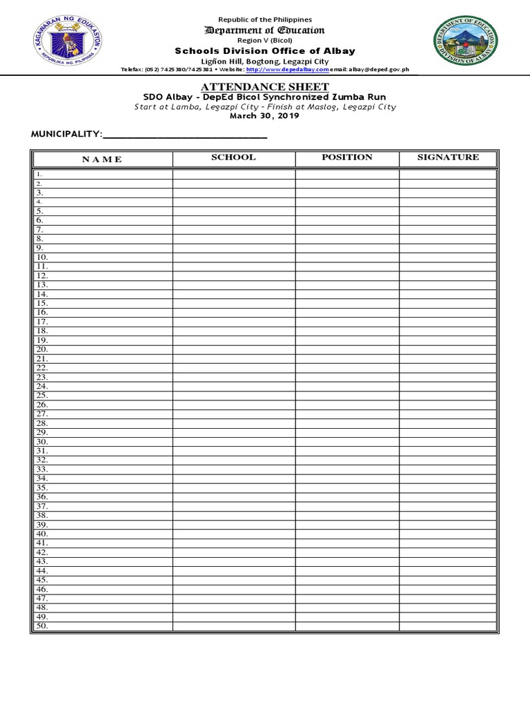Attendance Sheet ZUMBA FUN RUN 1 | PDF