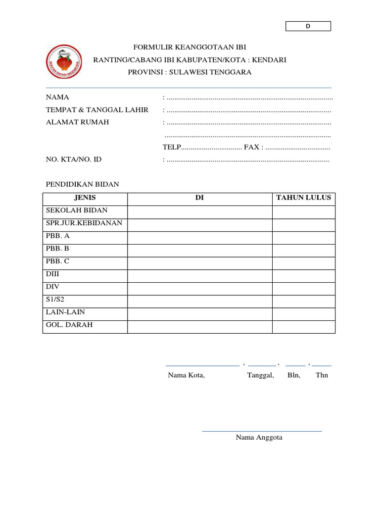 Formulir Keanggotaan Ibi | PDF