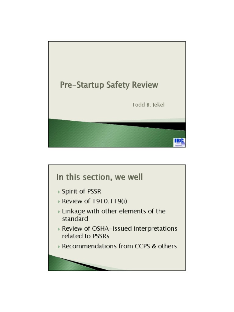 PSM Best Practices Workshop - Pre-Startup Safety Review Presentation ...
