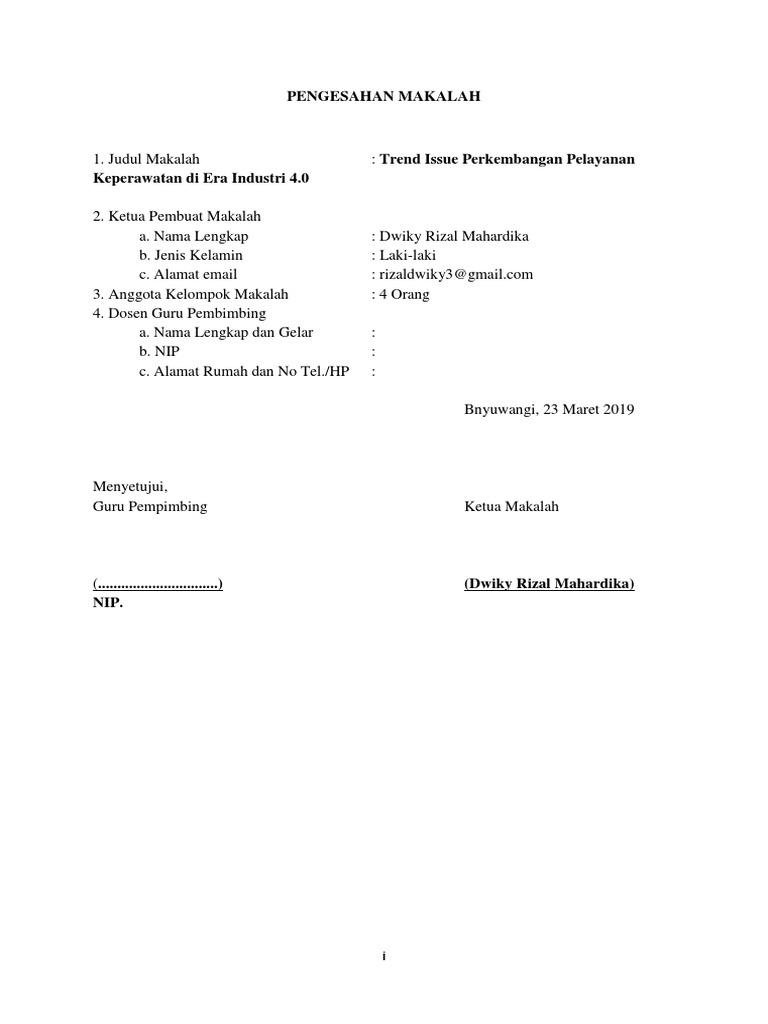 Lembar Pengesahan Makalah | PDF