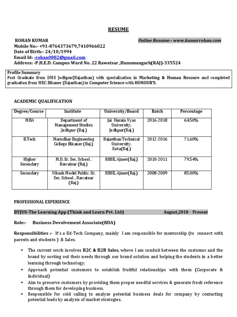 Rohan Resume | PDF | Sales | Marketing