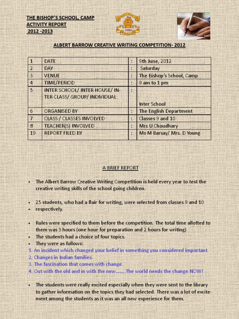Albert Barrow Creative Writing Competition | PDF | Foreign Language Studies
