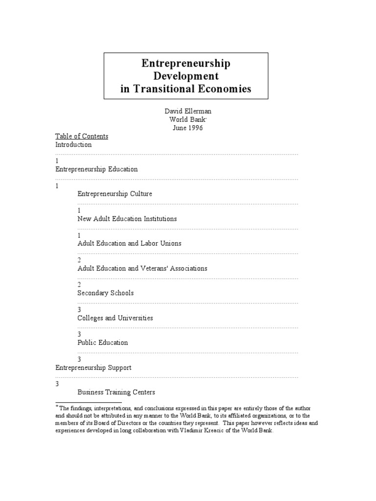 Entrepreneurship Development in Transitional Economies | PDF | Career ...
