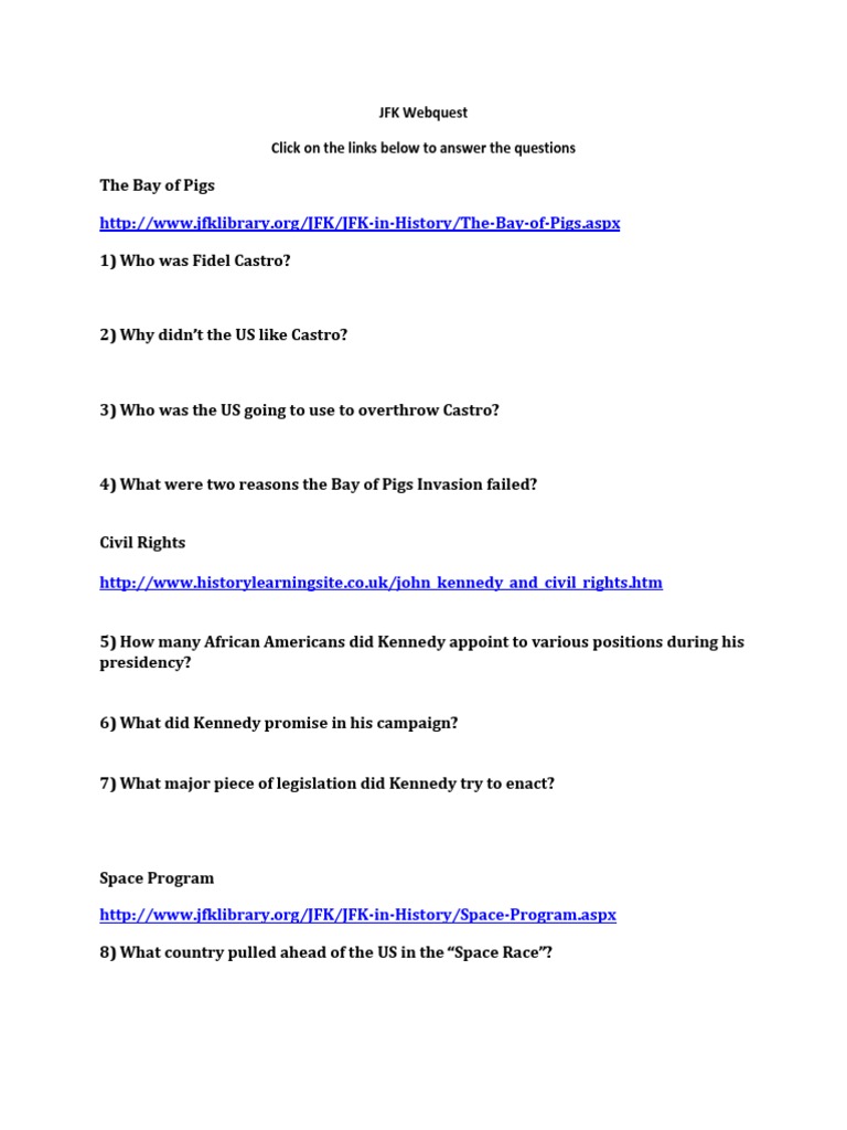 JFK Webquest Click On The Links Below To Answer The Questions | PDF