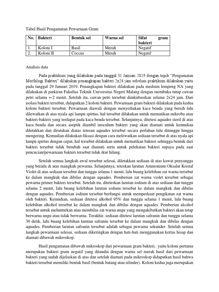 Tabel Bakteri Gram Negatif dan Positif | PDF