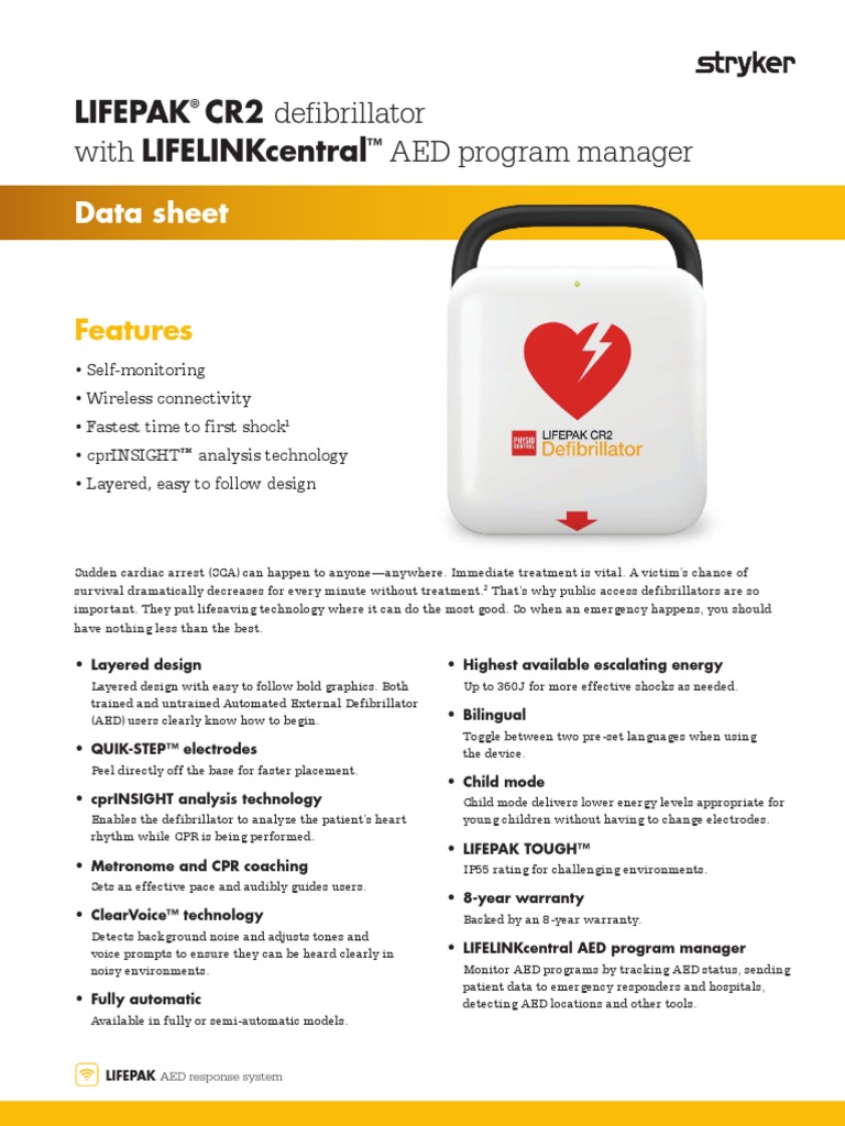 Lifepak CR2 Data Sheet | PDF | Cardiopulmonary Resuscitation | Clinical Medicine