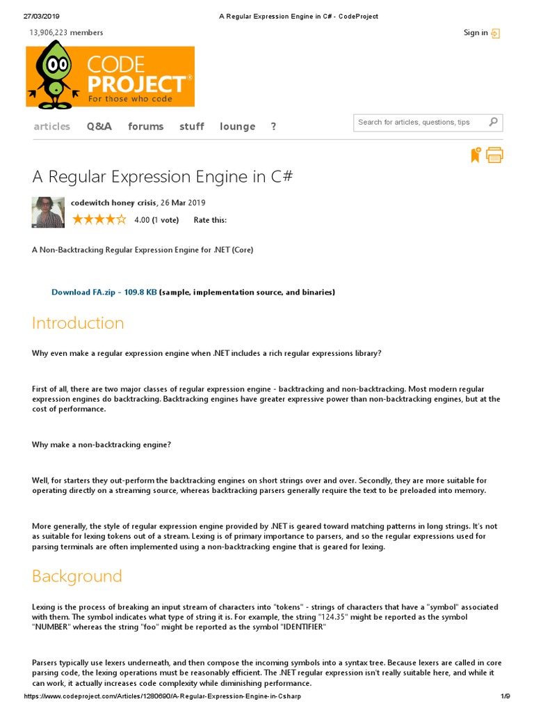 A Regular Expression Engine in C# - CodeProject | PDF | Regular ... A Regular Expression Engine in C# - CodeProject | PDF | Regular ...