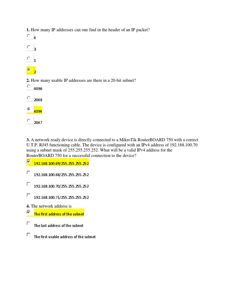 Mtcna Example Test | PDF | Ip Address | Gateway (Telecommunications)