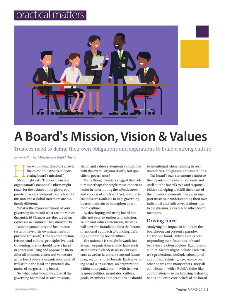 A Boards Mission, Vision Values Trustees Need To Define Their Own ...