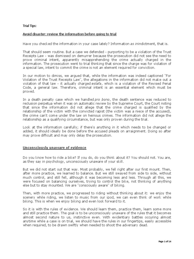 Essential Trial Preparation Tips | PDF | Witness | Testimony