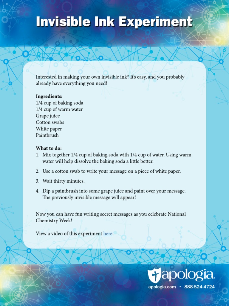 Invisible Ink Experiment: Ingredients | Download Free PDF | Nature