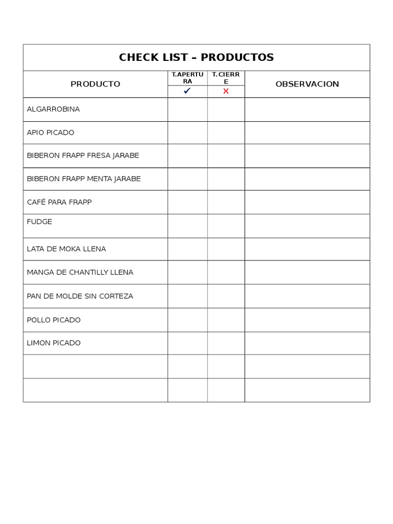 Check List | PDF | Cocina, comidas y vino | Salud y bienestar