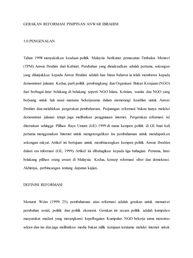 Gerakan Reformasi Pimpinan Anwar Ibrahim | PDF