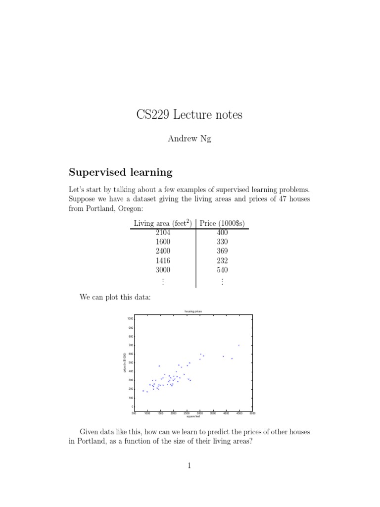 Cs229 Lecture Notes Supervised Learning Pdf Matrix Mathematics Regression Analysis