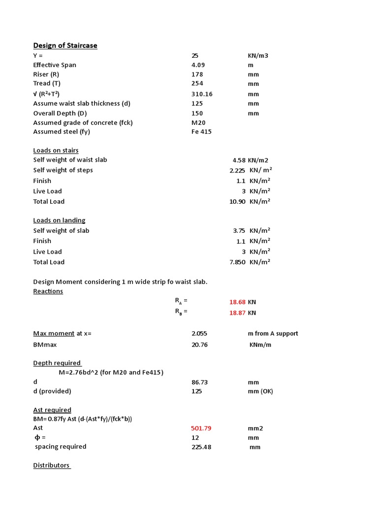 Design of Staircase and Calculation of Loads, Moments, Reinforcement ...