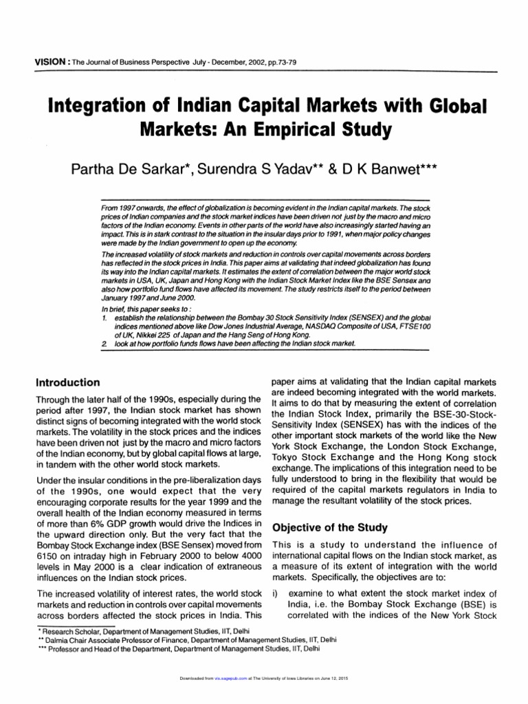 Integration of Indian Capital Markets With Global Study | PDF | Stock ...