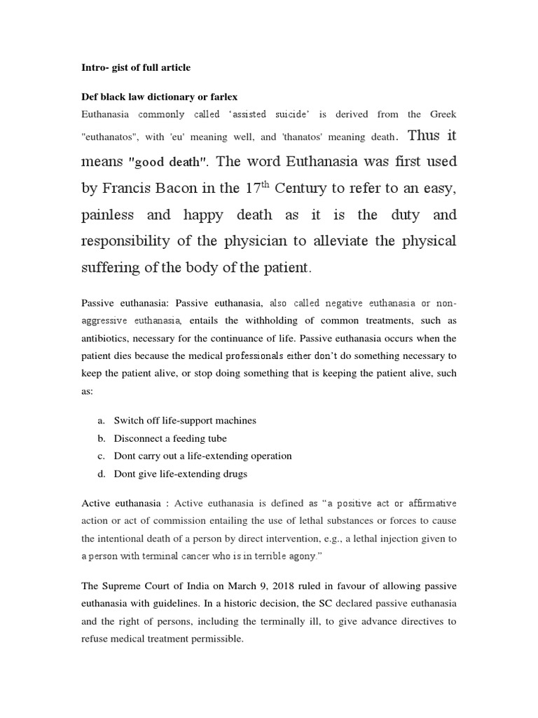 Passive Euthanasia | Download Free PDF | Terminal Illness | Medicine