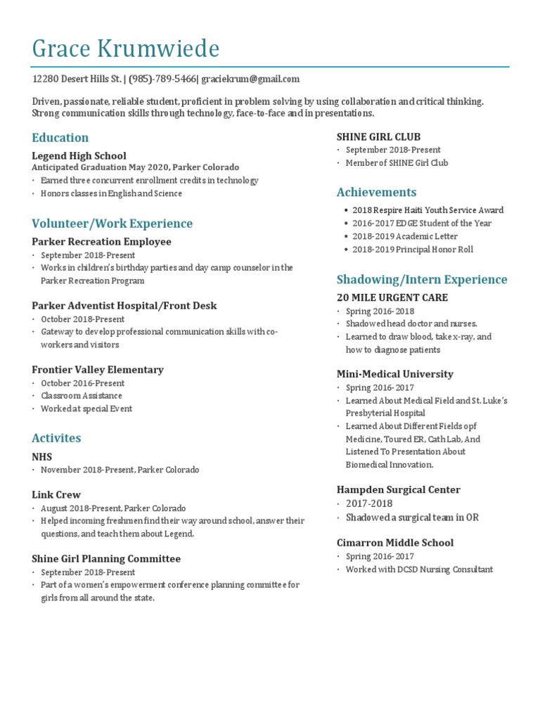 Grace Krumwiede Resume | PDF | Medicine | Health Care