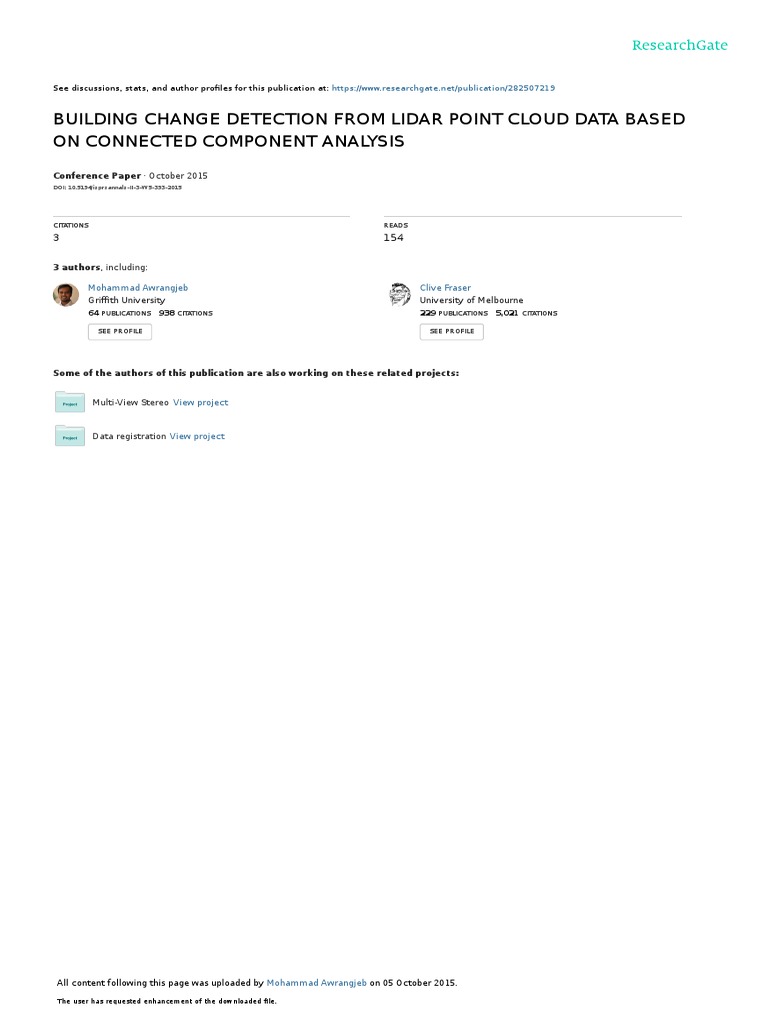 Building Change Detection From Lidar Point Cloud Data Based On Connected Component Analysis ...