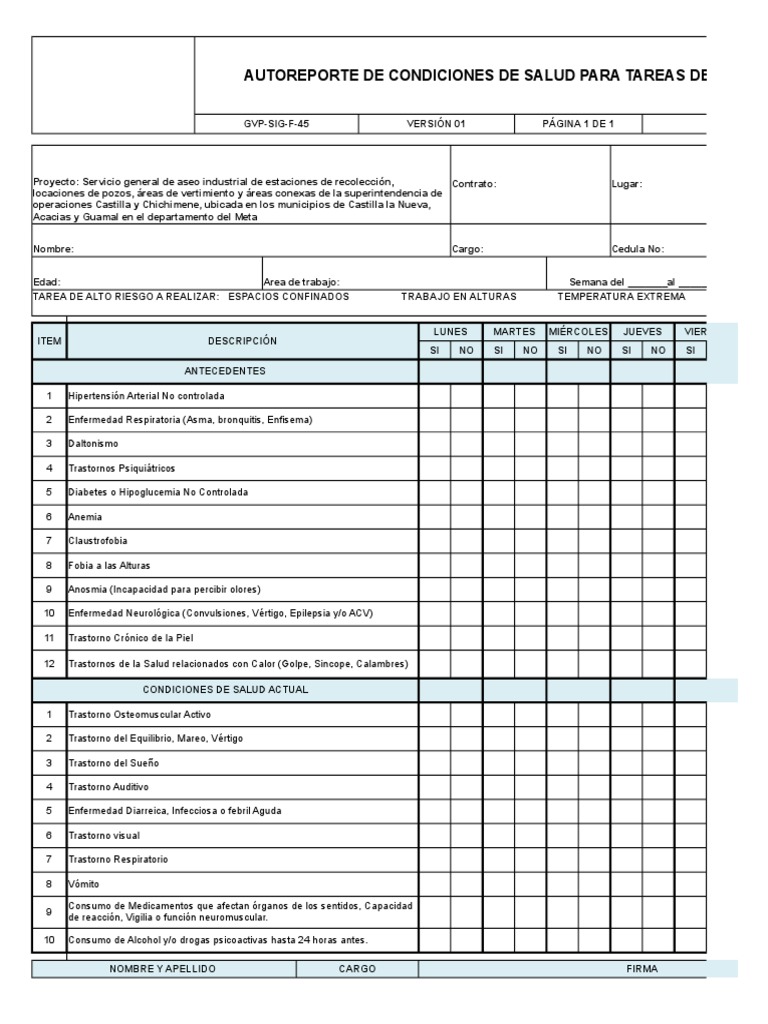 Autoreporte Condiciones de Salud | Enfermedades y trastornos | Medicina ...