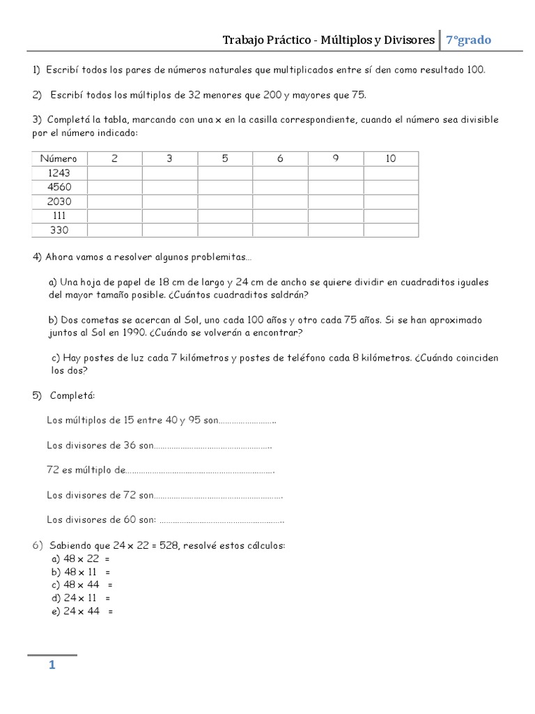 TP Multiplos y Divisores | PDF | Enseñanza de matemática | Naturaleza