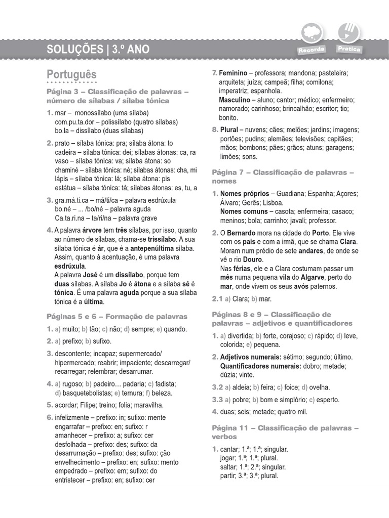 Solucoes Caderno Apoio Estudo 3 Ano Pdf Pdf Sílaba Estresse